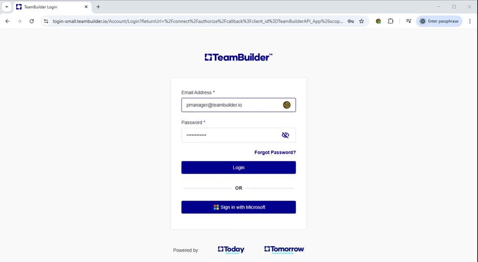 Logging into TeamBuilder – TeamBuilder